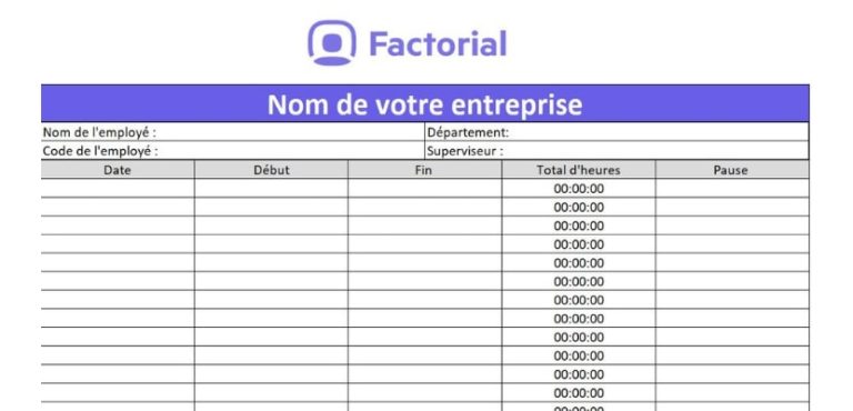 Tableau pour calculer les heures de travail avec Excel - Factorial